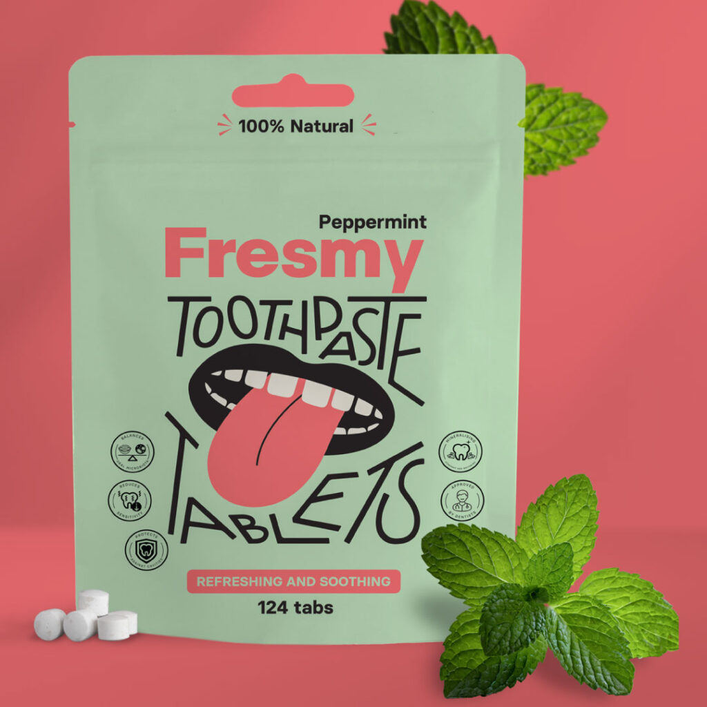 Peppermint toothpaste tablets in paper bag, 124pc » Fresmy
